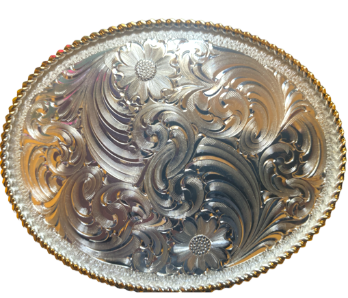 Silver Engraved Western Belt Buckle with Gold Roped Trim – Wild West Living
