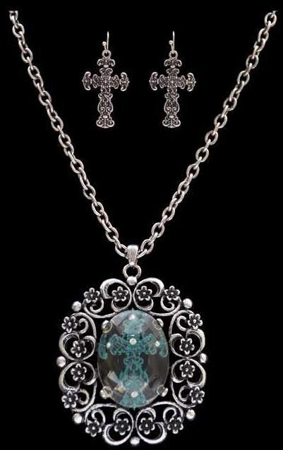 Western Blue Cross Necklace with Matching Cross Earrings – Wild West Living