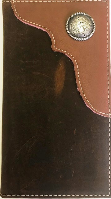 Western 2-Tone Leather Rodeo Wallet with Horse Head/Horseshoe Concho ...