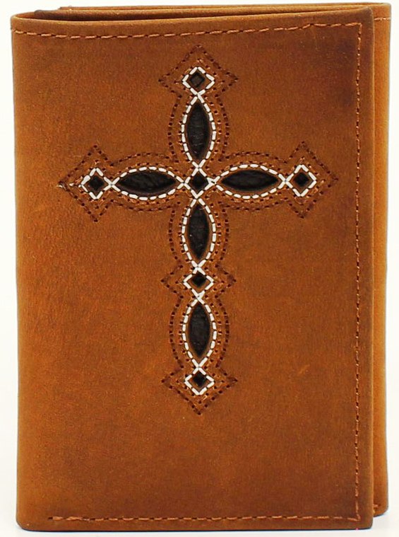 Western Medium Brown Leather Cross Tri-Fold Wallet – Wild West Living