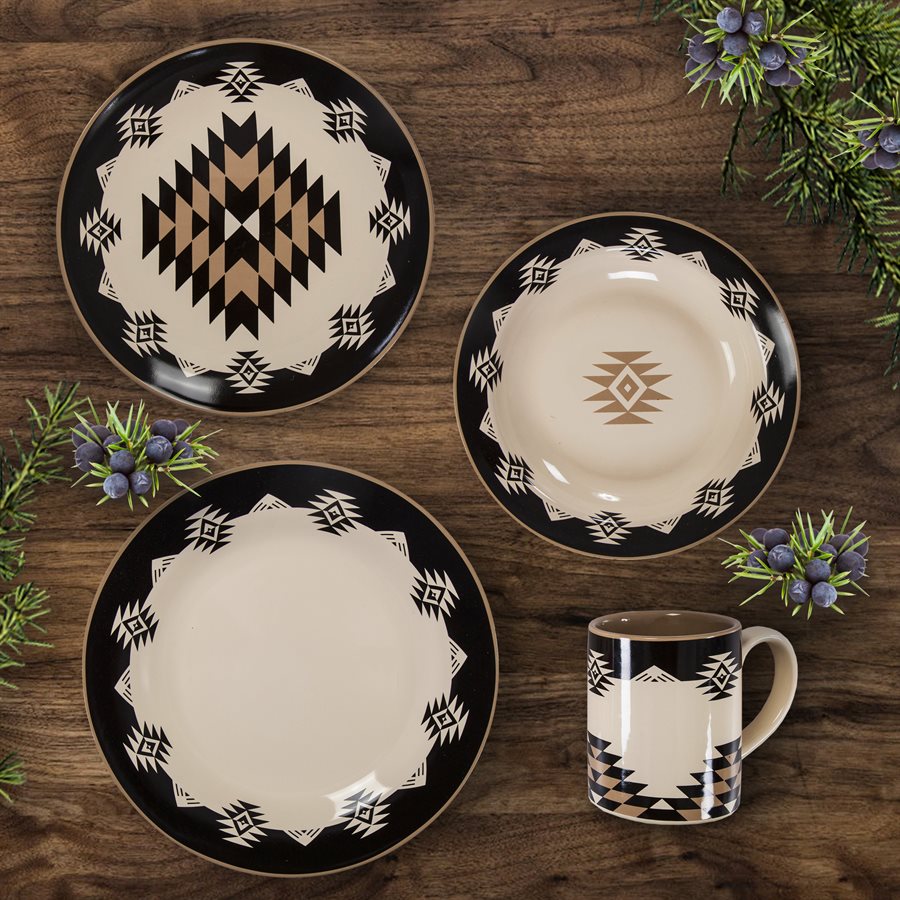 "Chalet" 16-Piece Ceramic Aztec Style Dinnerware Set – Wild West Living