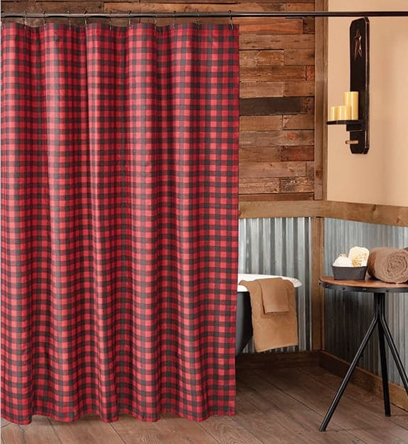 "Black & Red Buffalo Check" Shower Curtain Set – Wild West Living