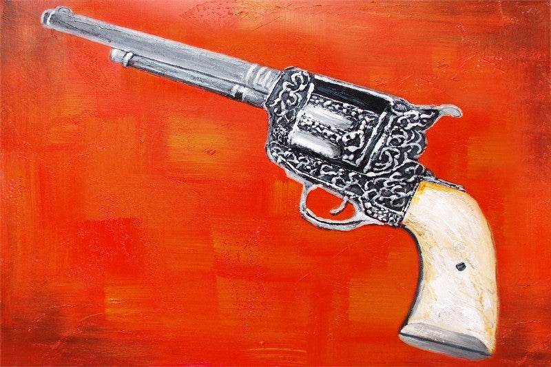 Six Shooter Western Gallery Wrapped Oil Painting With Textured Finis