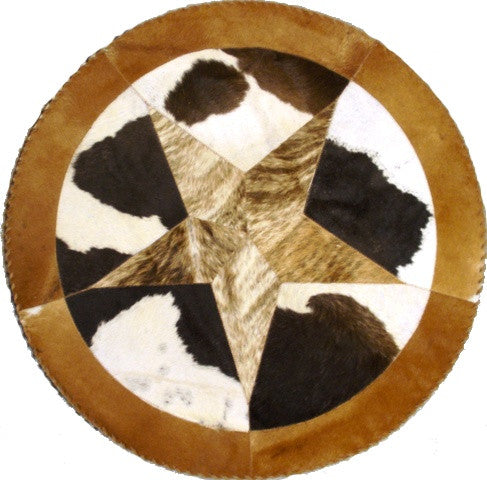 34" Round Western Star Cowhide Rug Light- Sewn Stitching – Wild West Living