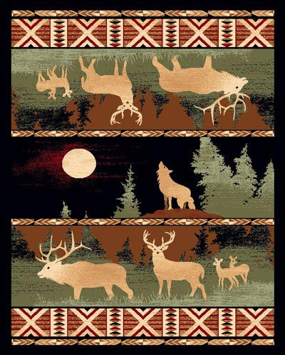 "Elk & Wolf" Rustic Northwoods Area Rug - 2 x 3 – Wild West Living