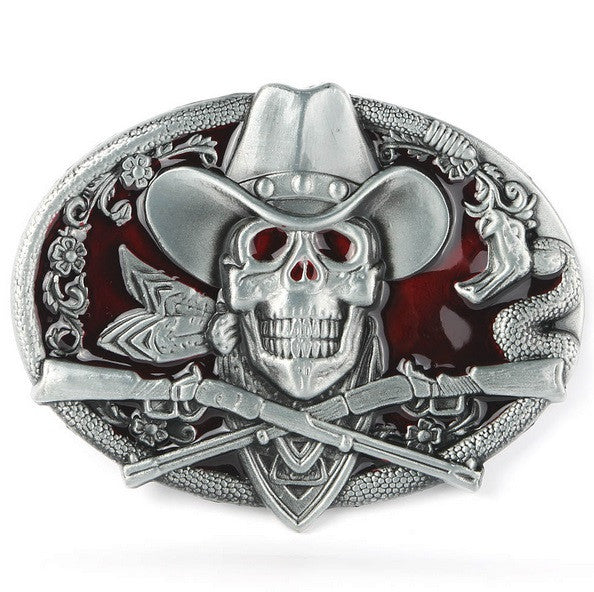 Cowboy Skull Metal Belt Buckle - Red – Wild West Living
