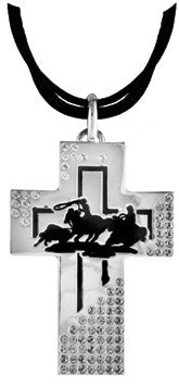 "Team Roper" Silver & Black Cross Necklace – Wild West Living